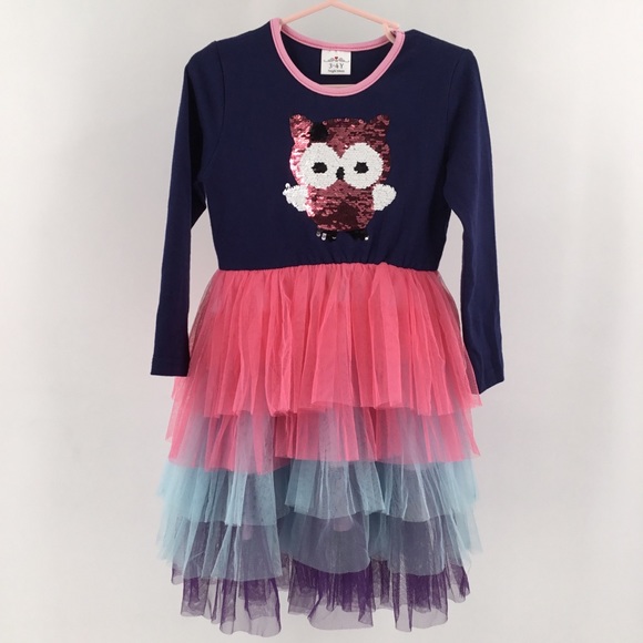 Dresses | Girls Fun Party Dress With Tulle Layers And Sequined Owl ...